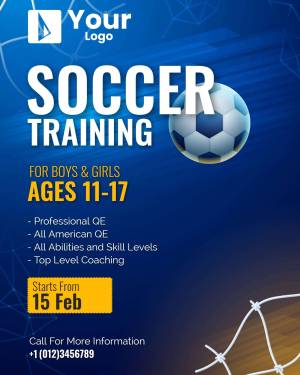Soccer Training For Boys & Girls Poster For WhatsApp