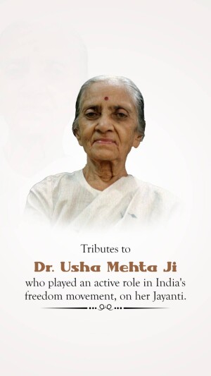 Shrimati Usha Mehta Ji - Birth Anniversary Tribute Template For WhatsApp