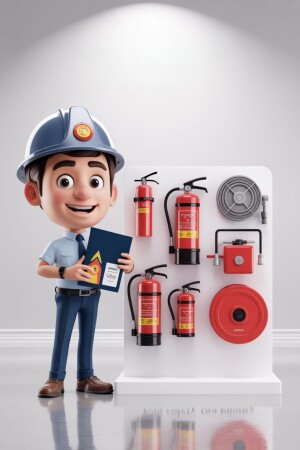 Fire Safety Equipment And Cartoon Firefighter Template For X
